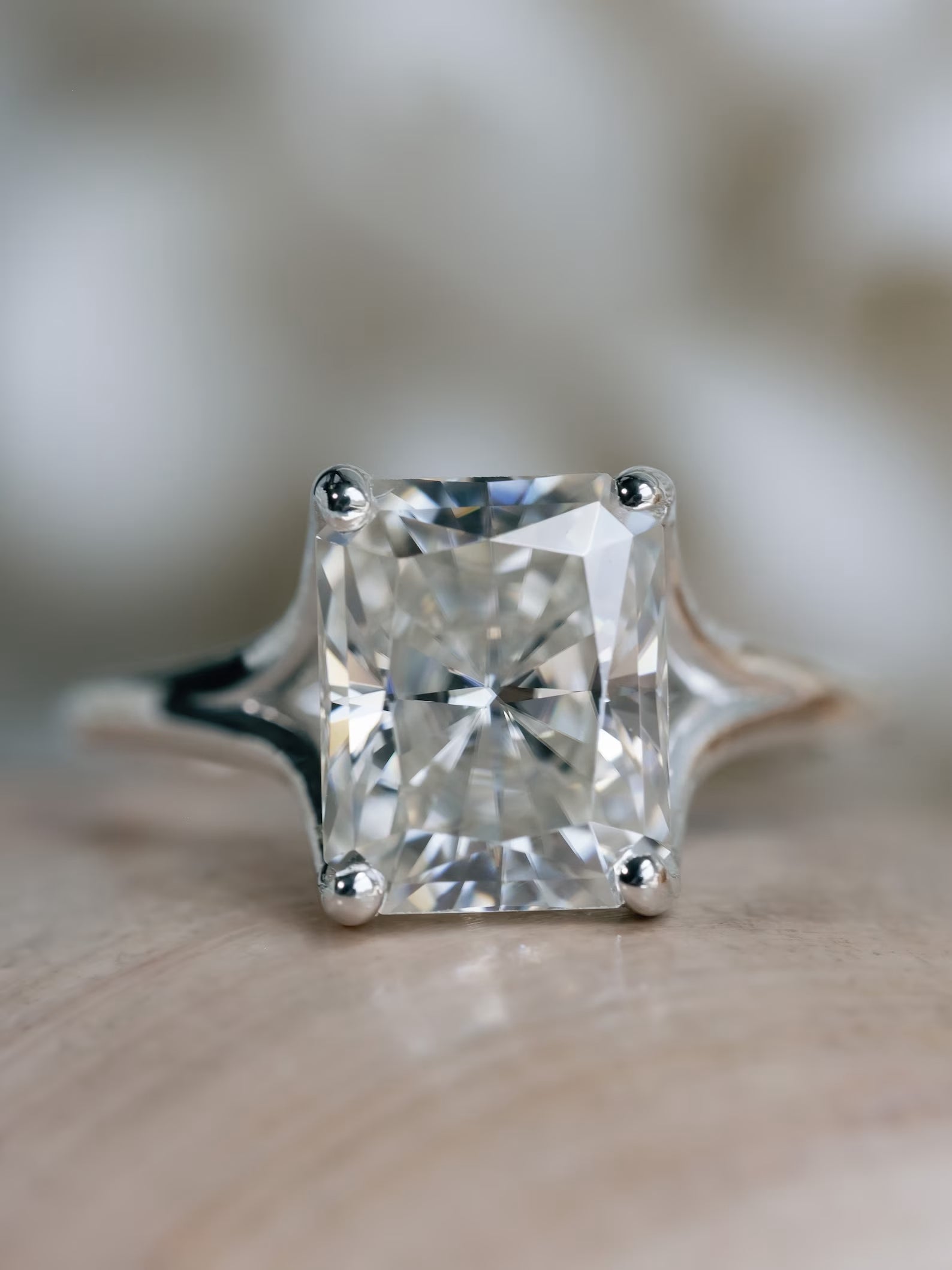 4ct Radiant Cut Moissanite Solitaire Trellis Setting Engagement Ring ...