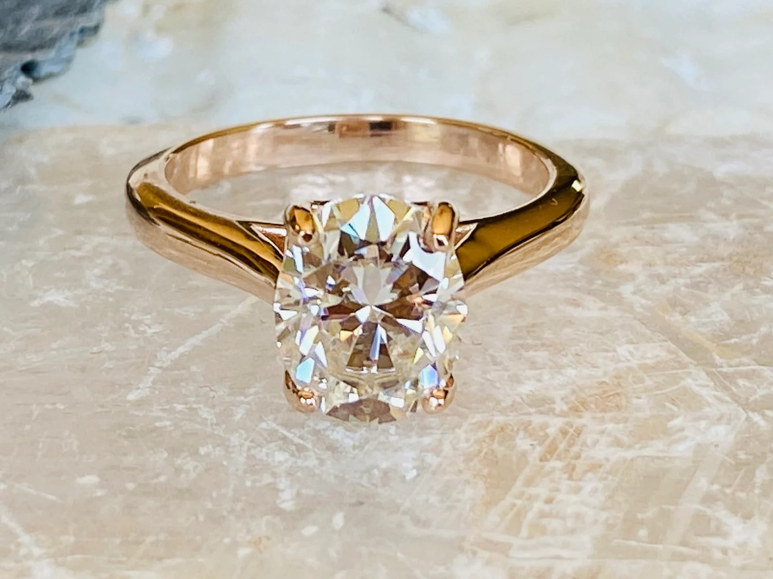 Moissanite Oval Cut Solitaire Cathedral Engagement Ring 2.00ct – Scott ...