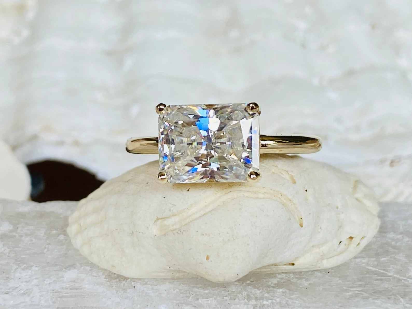 Moissanite Radiant Cut Solitaire East West Setting Engagement Ring 3.0 ...