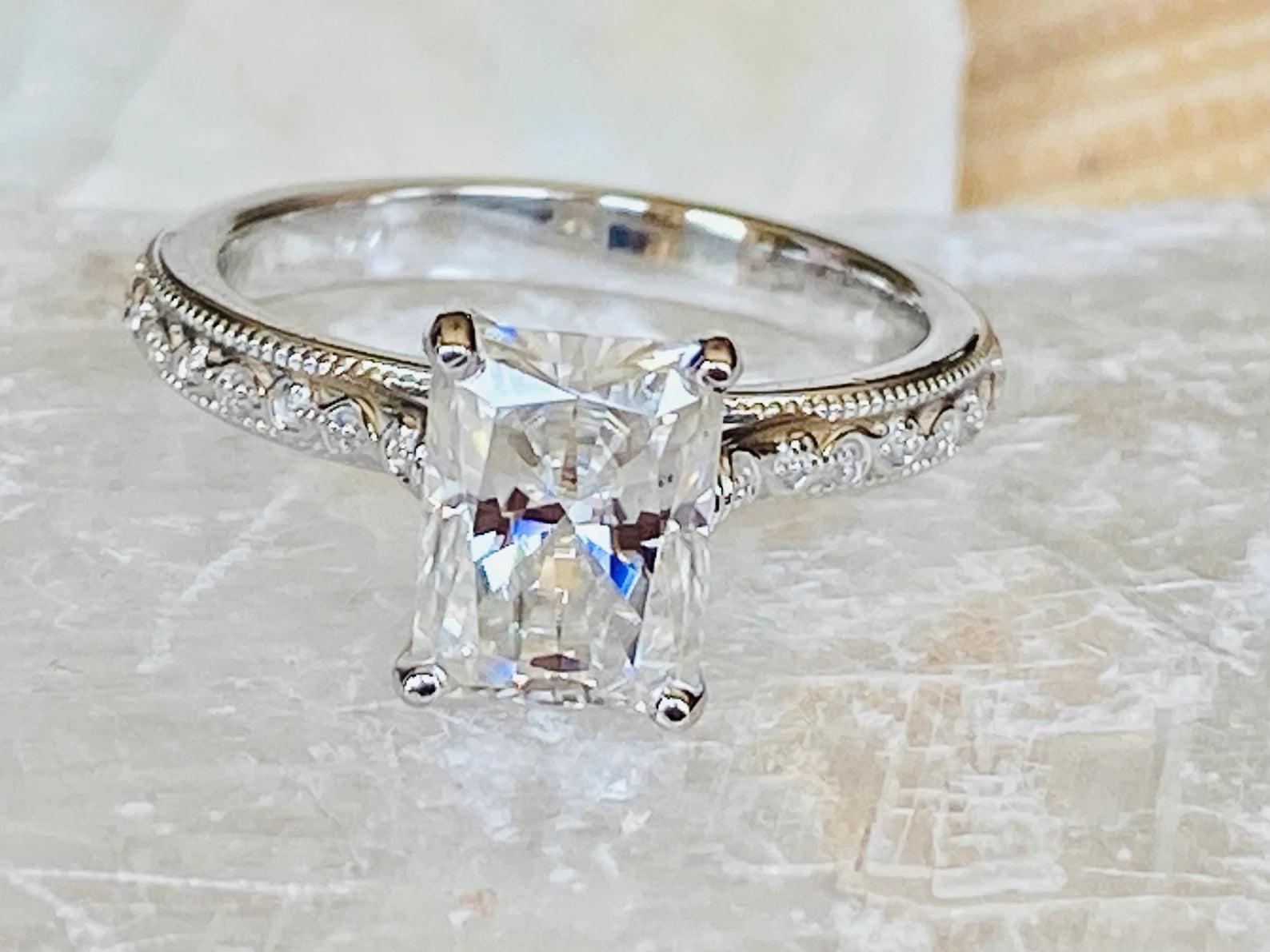 Moissanite Radiant Cut Cathedral Setting Solitaire Engagement Ring 2.0 ...