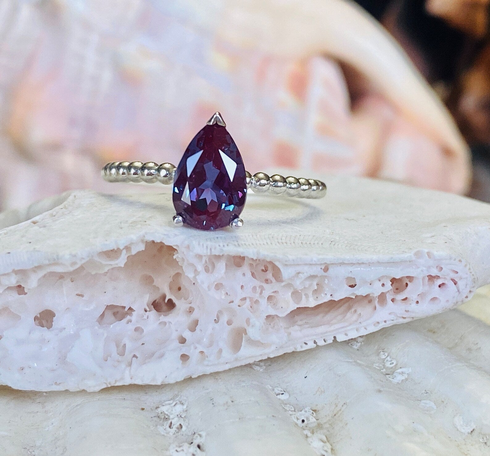14k Pear Cut Color Change Alexandrite Ring – Scott Bonomo Diamond Setting