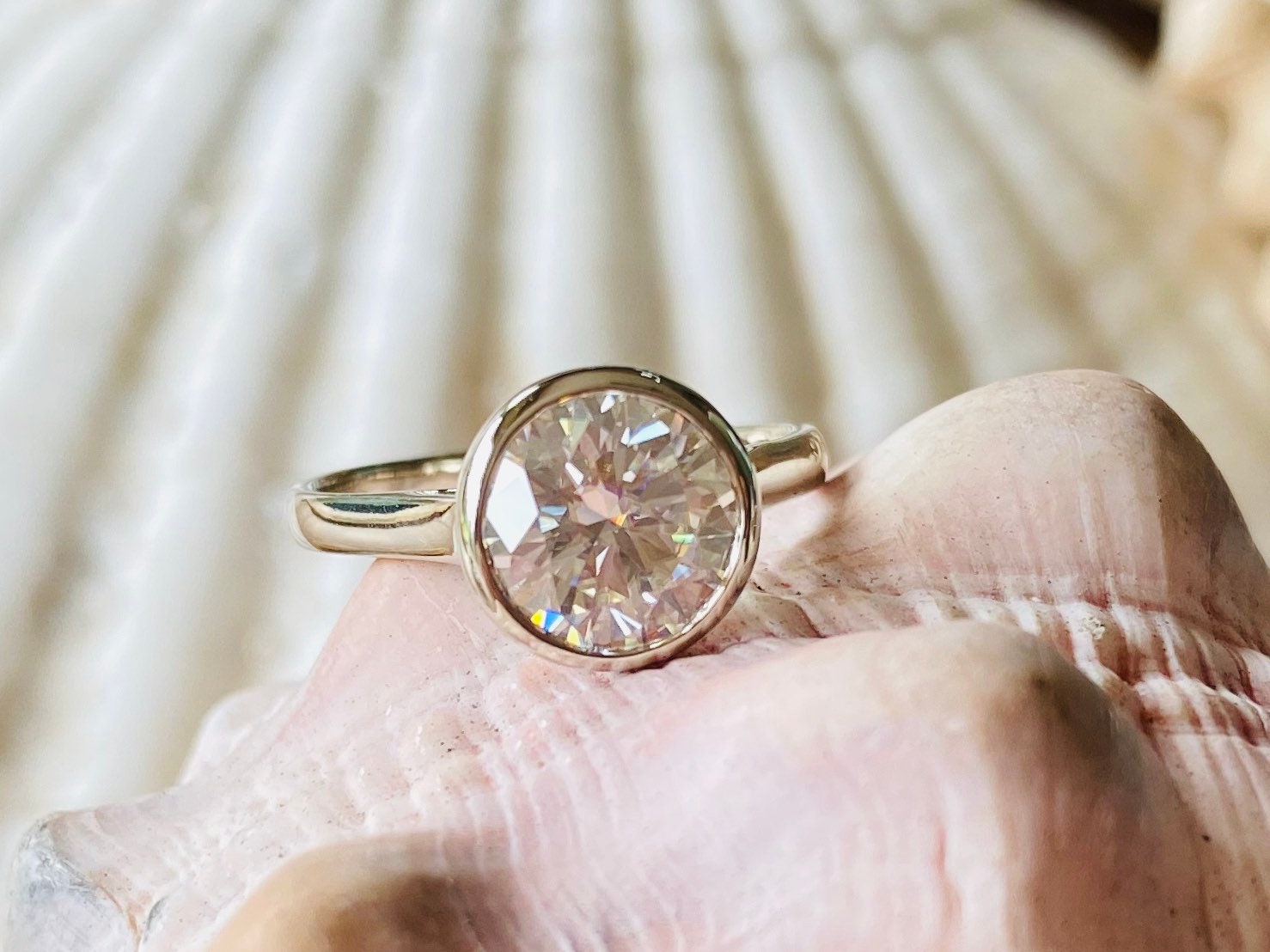 Moissanite Round Solitaire Bezel Setting Engagement Ring 2.00ct – Scott ...