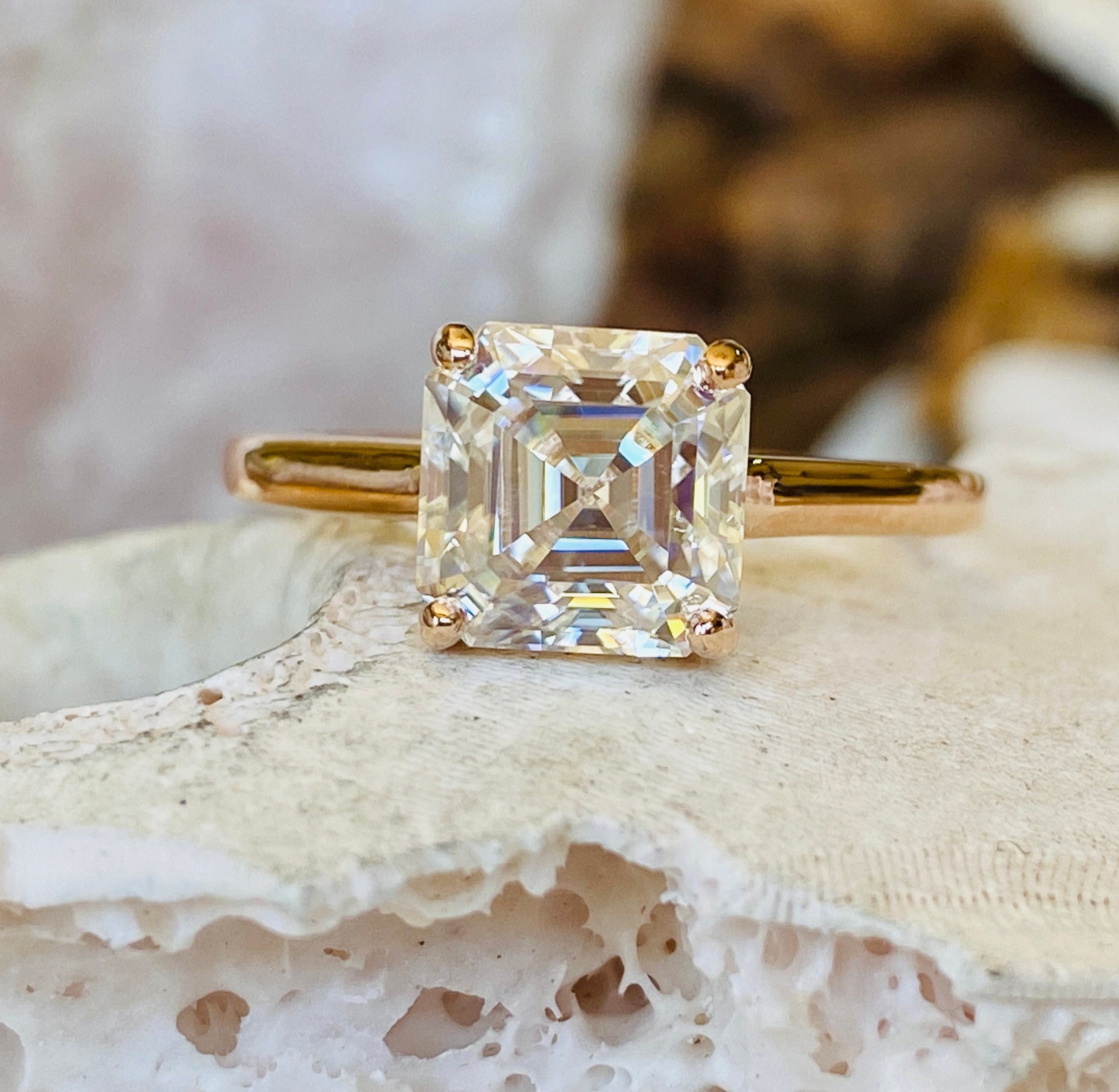 Moissanite Asscher Cut Cathedral Solitaire Ring 2.00ct – Scott Bonomo ...