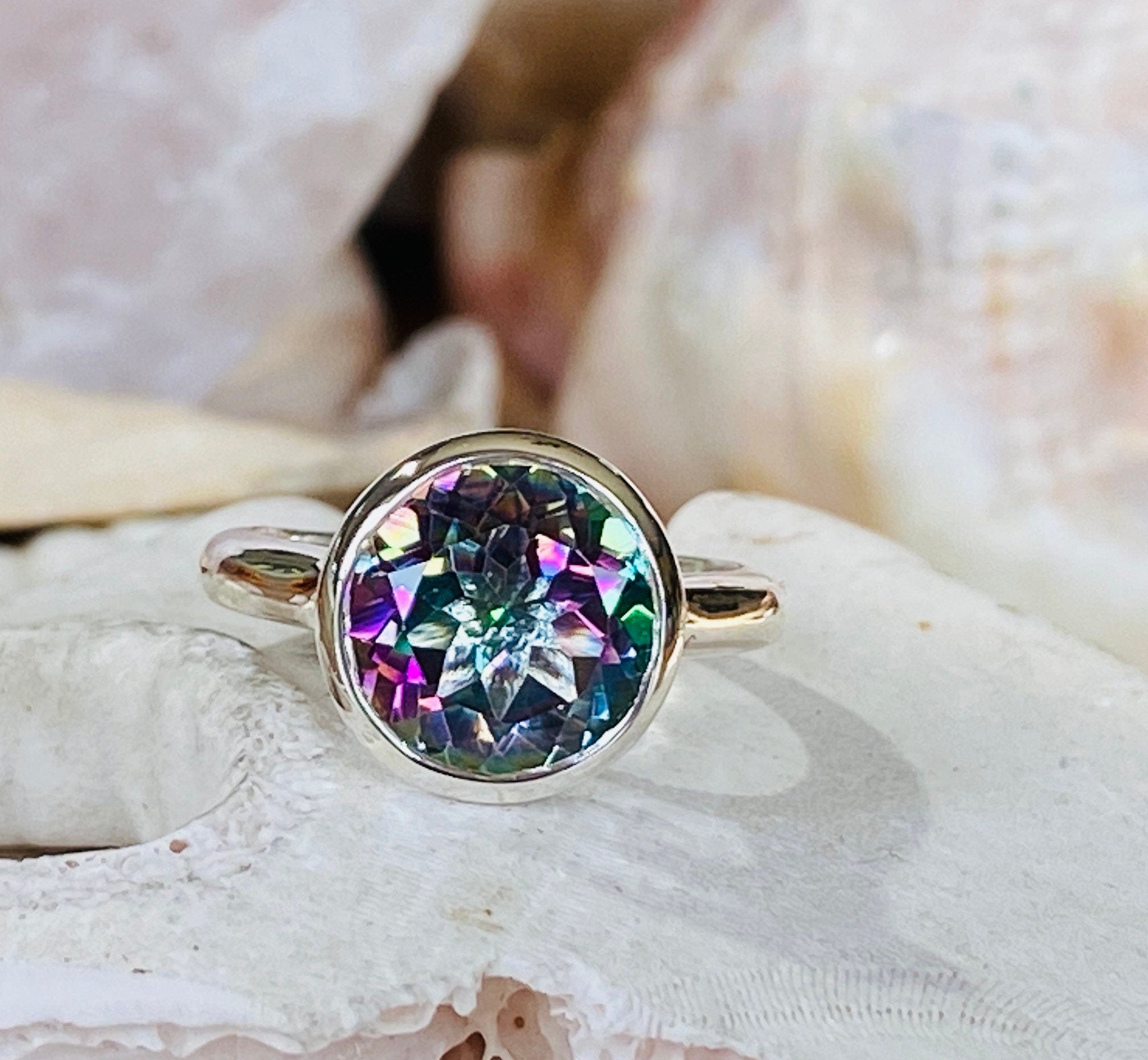 14k Round Bezel Mystic Topaz Solitaire Ring – Scott Bonomo Diamond Setting