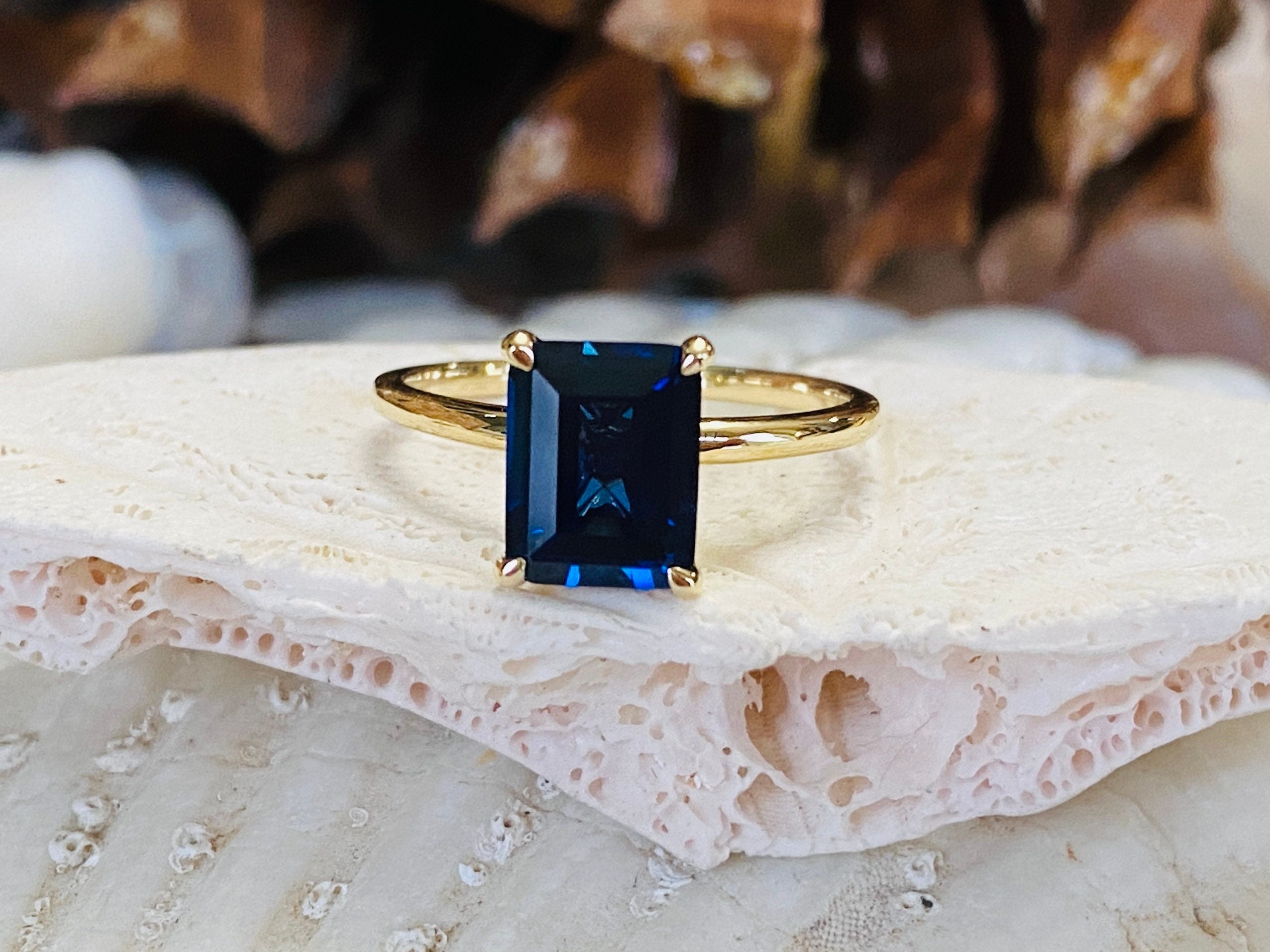 14k Emerald Cut Solitaire Sapphire Ring – Scott Bonomo Diamond Setting